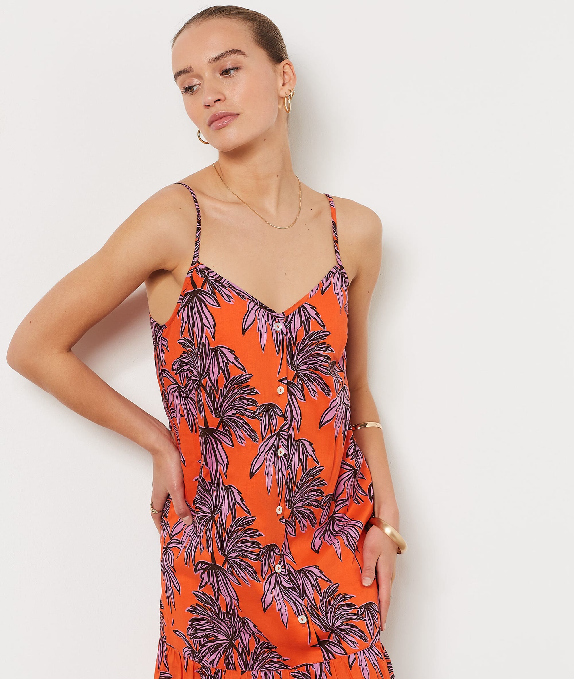Jurk met bandjes met print FAFA IMP FD ORANGE - ETAM