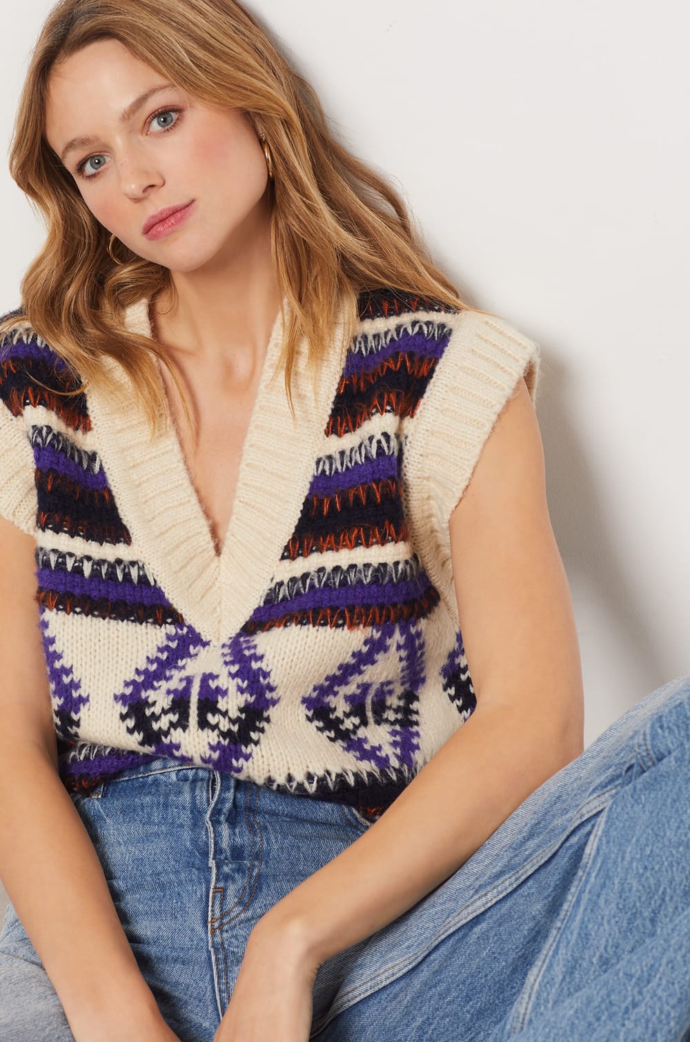 Pull sans manches col V EPSILON ECRU - ETAM