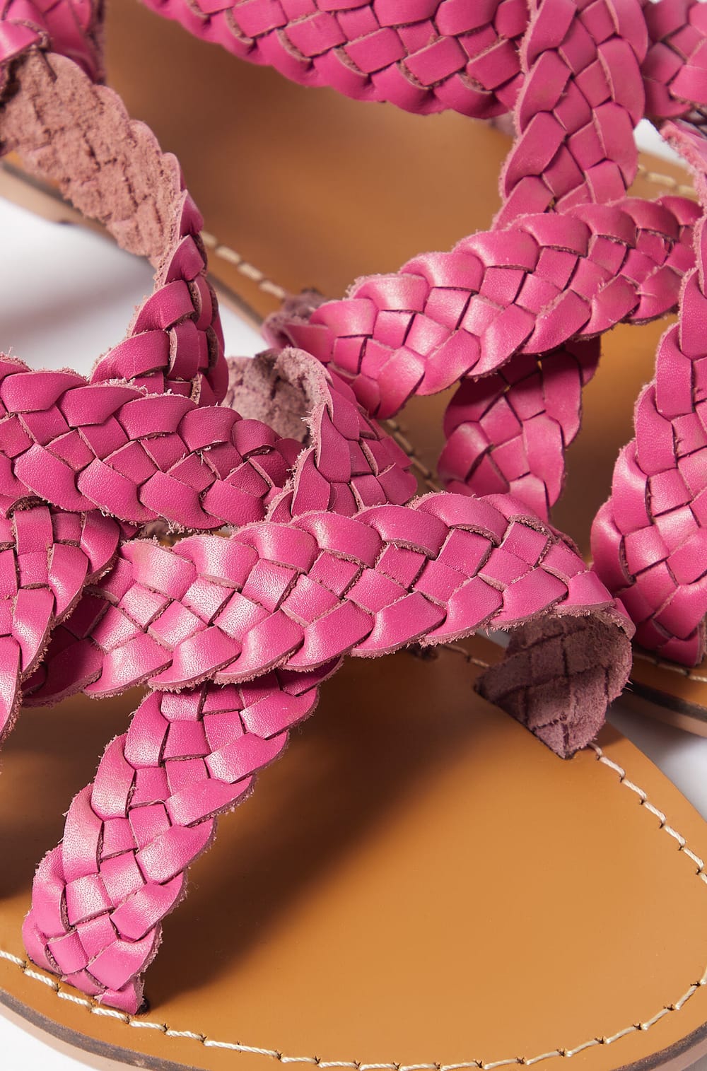 Sandales tressées en cuir SALOME ROSE BONBON - ETAM