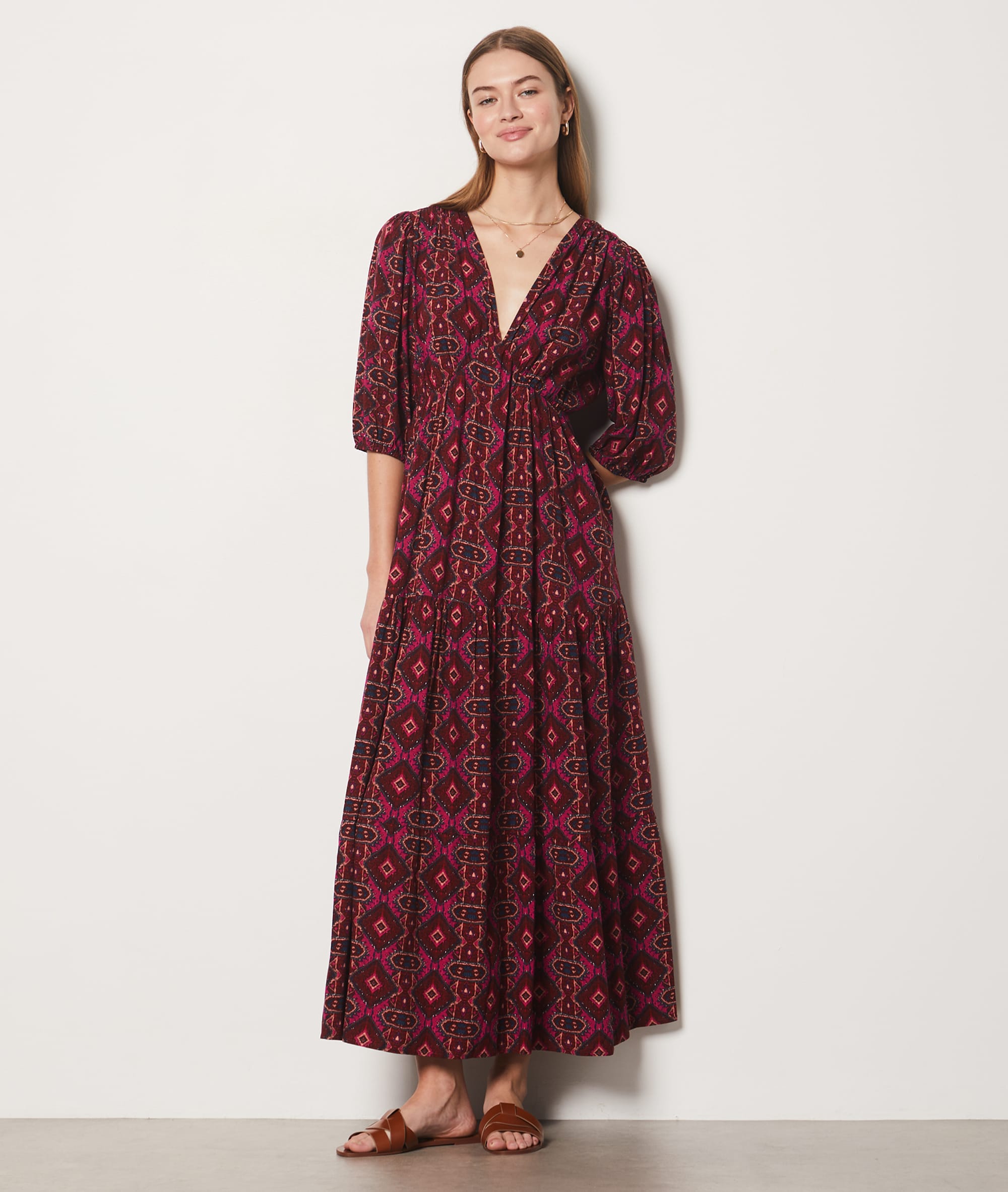 Robe longue col V à motif BONNIE IMP IMP FD VIOLET. - ETAM