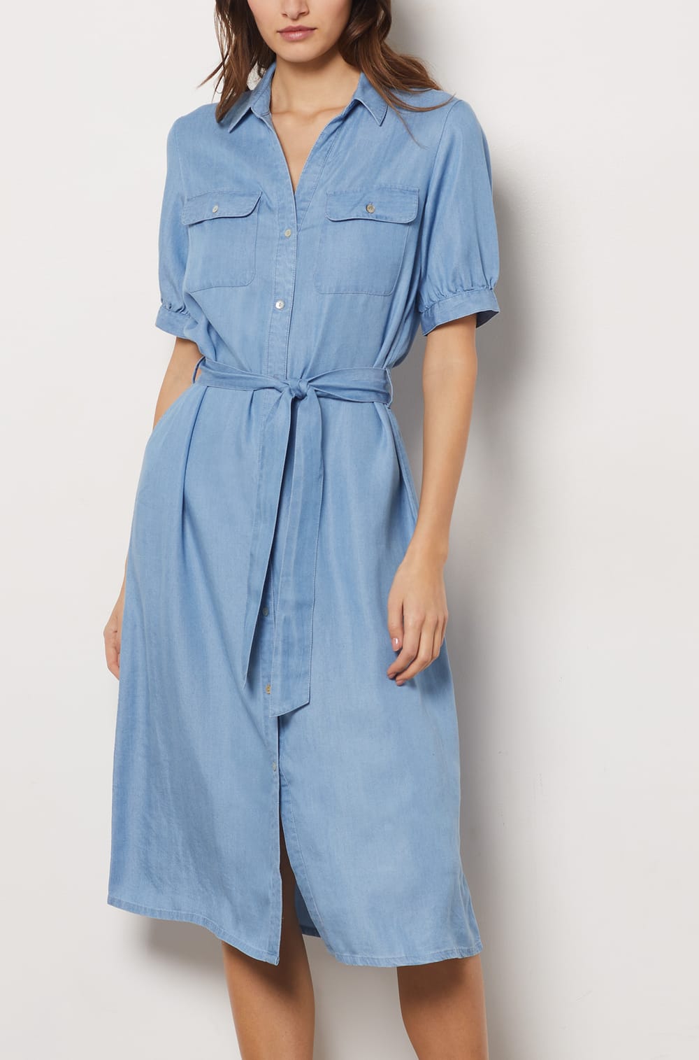 Robe longue ceinturée en jean TINY BLEU - ETAM