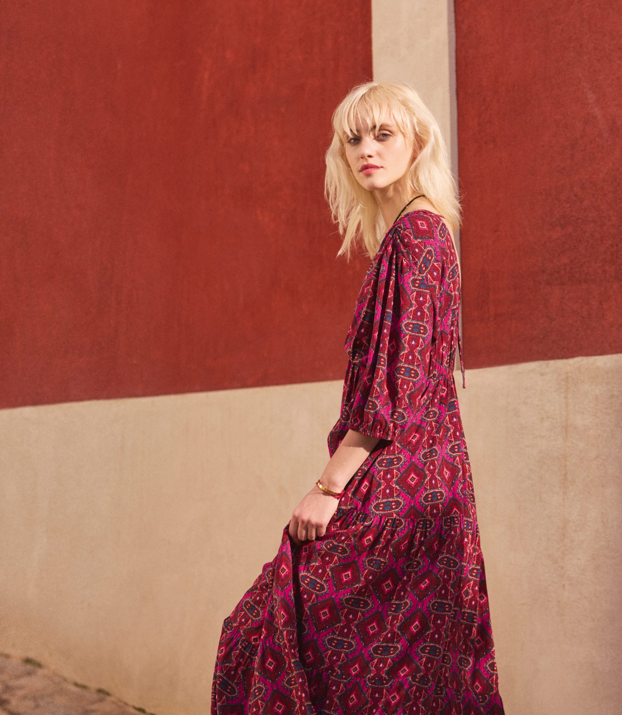 Robe longue col V à motif BONNIE IMP IMP FD VIOLET. - ETAM