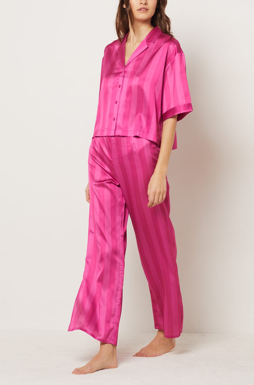 Pantalon de pyjama satiné à rayures REIGA IMP FD CORAIL - ETAM