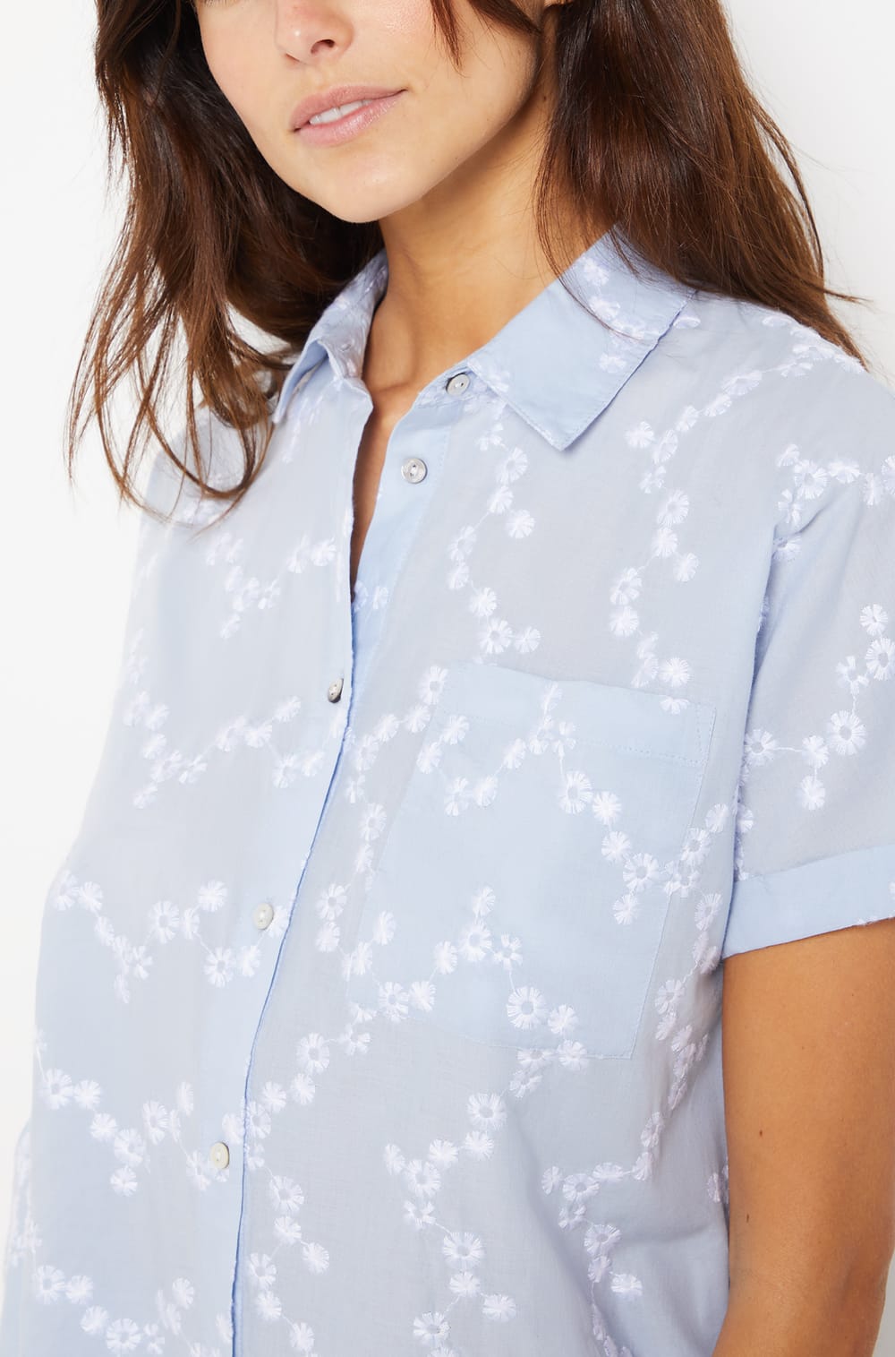 Chemise de pyjama en coton brodé DESTINY BLEU CIEL - ETAM