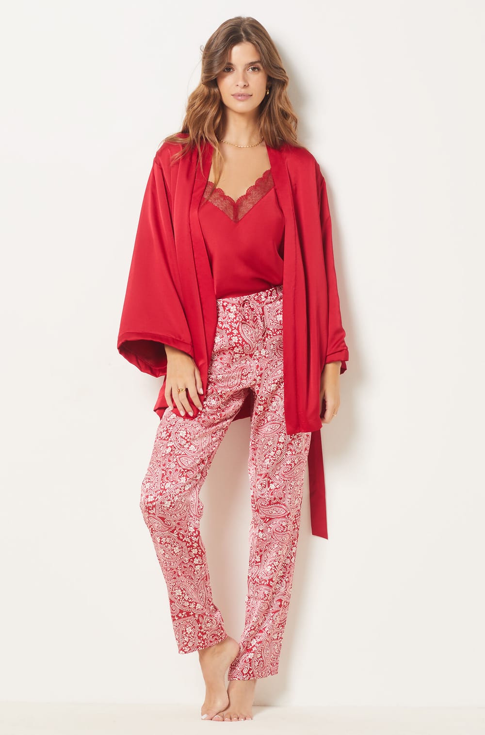 Pyjama 3 pièces satiné MARGUS BORDEAUX GRENAT - ETAM