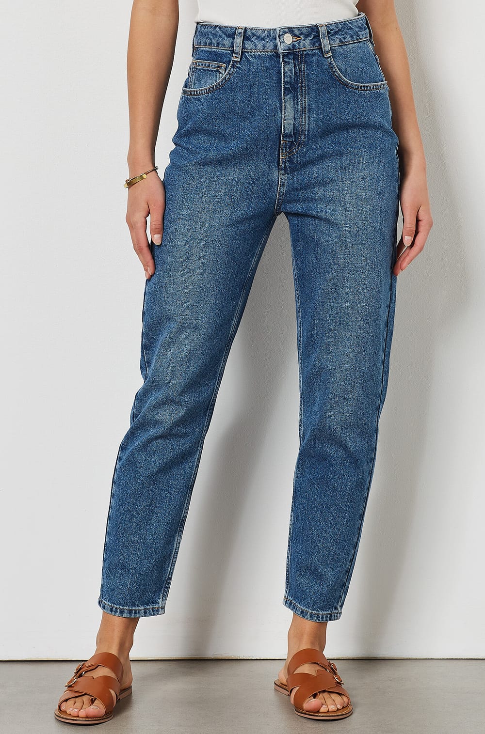 Jean mom taille haute, 100% coton MOMI BLEU - ETAM