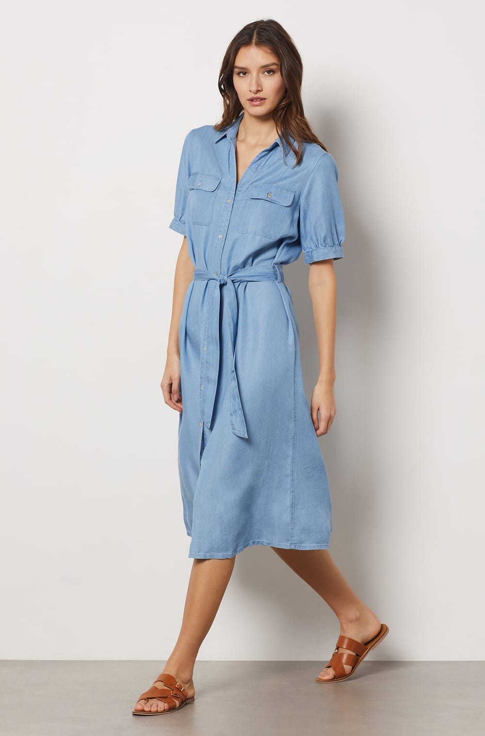 Robe longue ceinturée en jean TINY BLEU - ETAM