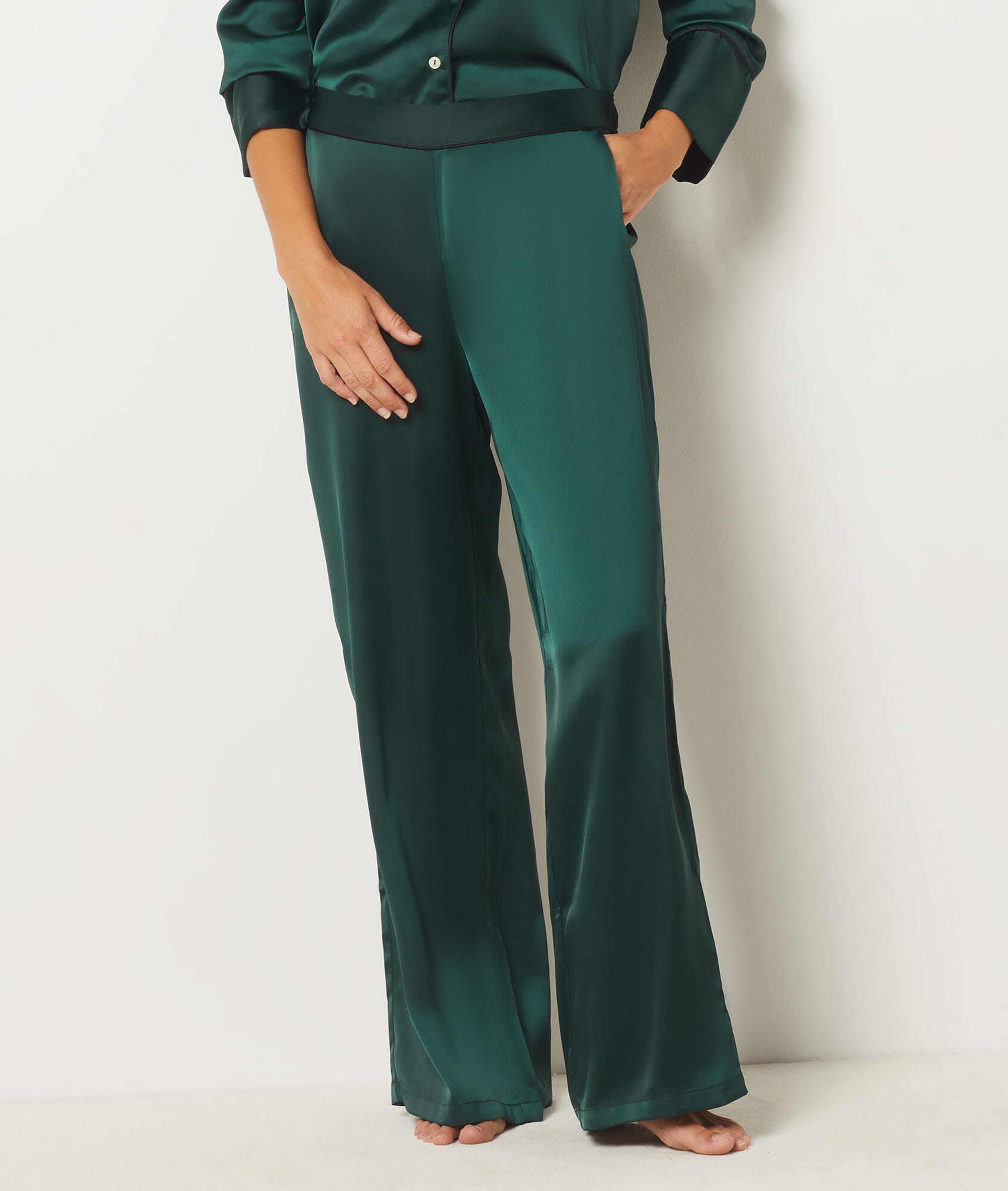 Satin Pajama Pants - ELY - VERT SAPIN - ETAM