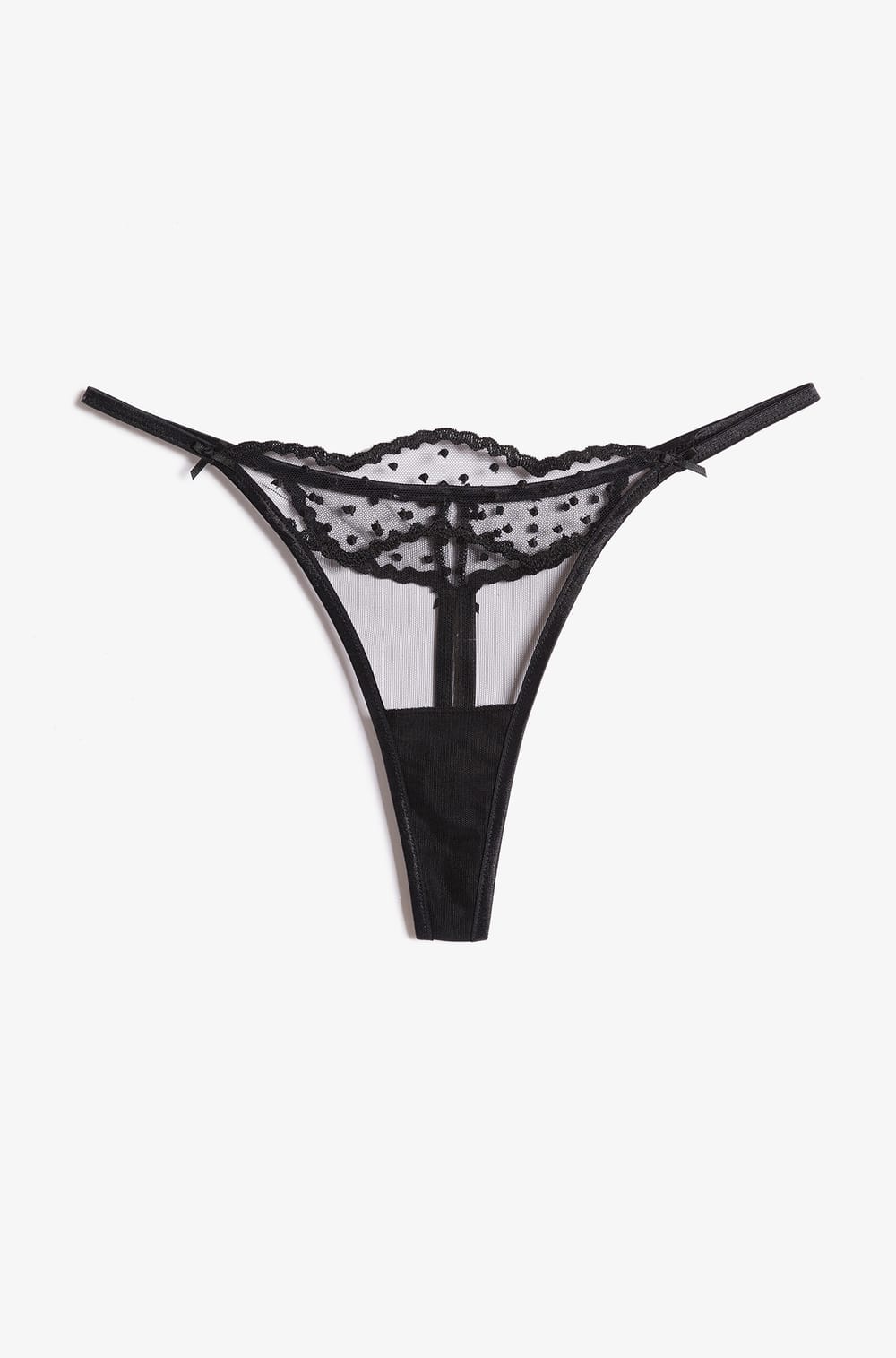 Scallop Trim Sheer Tulle Thong With Keyhole Detail Emerveillee Noir