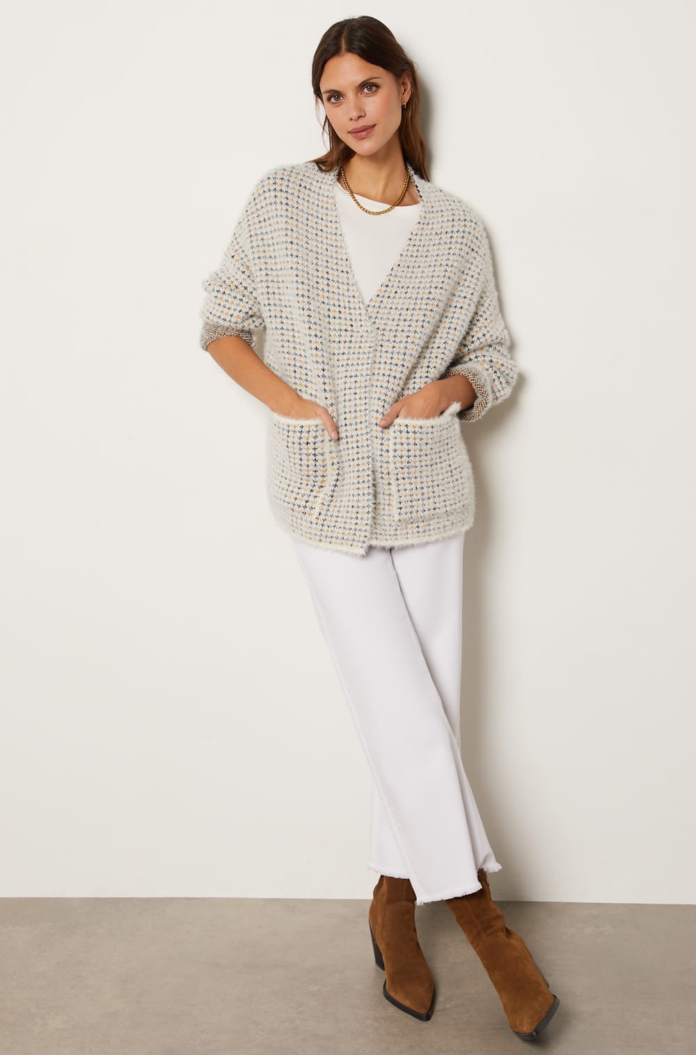 Textured Knit Vest Jacket - ENZA - ECRU - ETAM