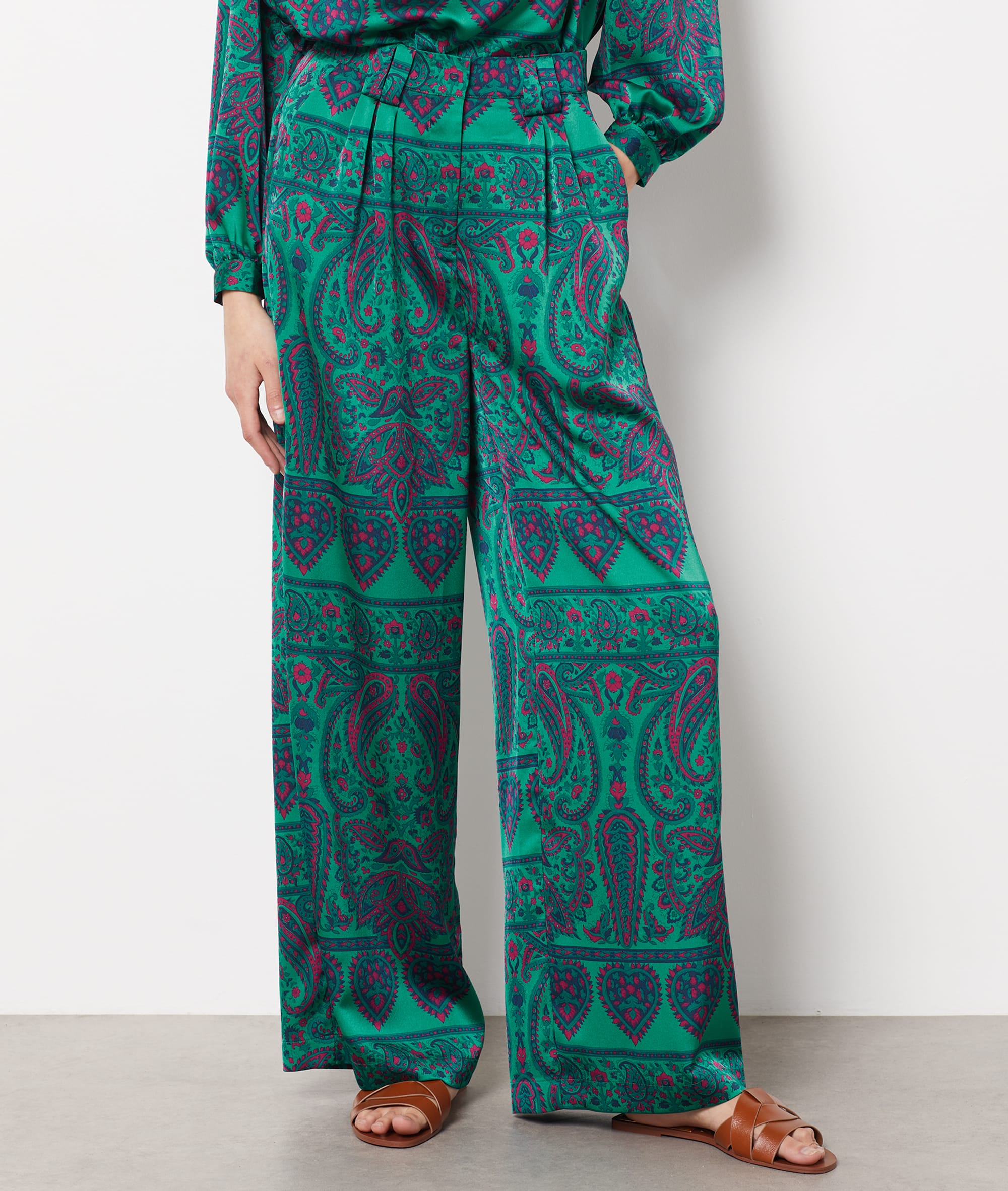 Wide Leg Patterned Pants Voice Imp Imp Fond Vert Etam